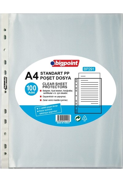 Bigpoint Poşet Dosya Standart 100 'Lü Paket Bp291