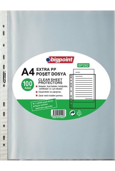 Bigpoint Poşet Dosya Extra 100 'Lü Paket Bp292