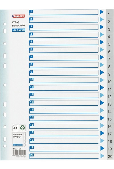 Bigpoint 227-20 Pp Seperatör 1-20 Rakamli Bp22720