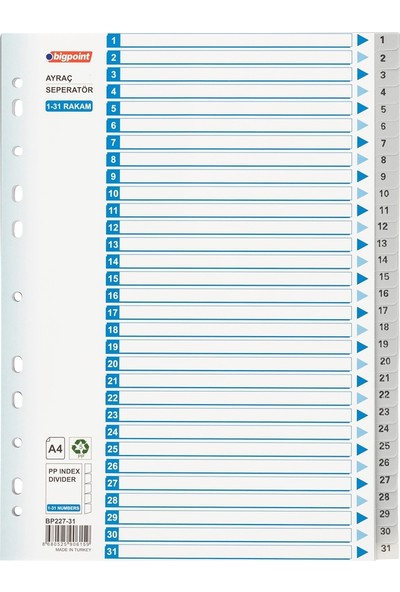 Bigpoint 227-31 Pp Seperatör 1-31 Rakamli Bp22731