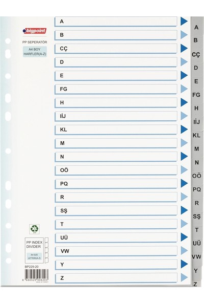 Bigpoint 229-20 Pp Seperatör Harfler A-Z Bp22920