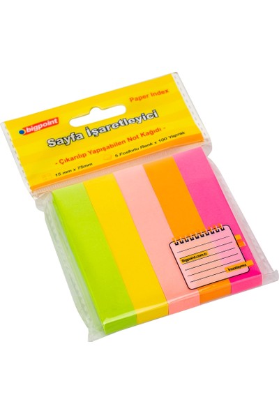 Bigpoint Yapışkanlı Not Kağıdı 5 Neon Renk 15 x 75mm Bigpoint Yapışkanlı Not Kağıdı 5 Neon Renk 15 x 75mm