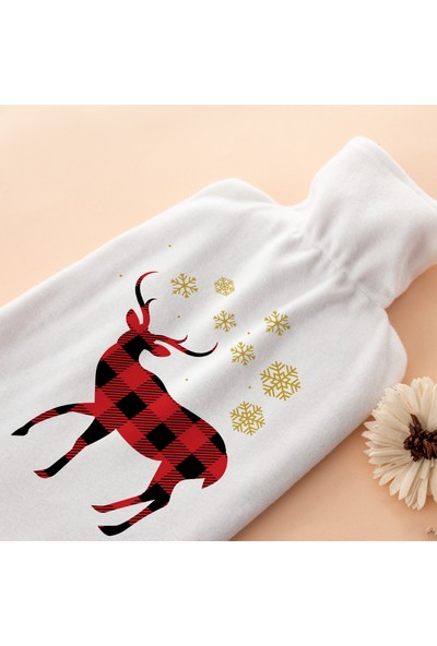Hediye Sepeti Yılbaşı Ekose Geyik Tasarımlı Sıcak Su Torbası