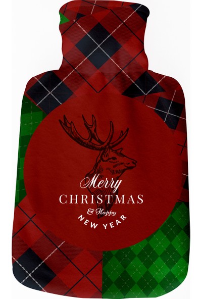 Hediye Sepeti Patchwork Ekose Tasarımlı Yılbaşı Sıcak Su Torbası