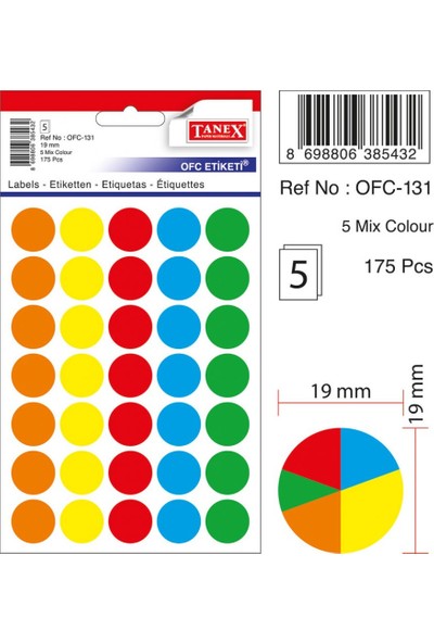Tanex Nokta Etiket 19 mm 5 Renk 175 Etiket