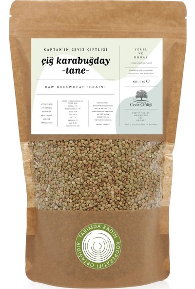 Kaptan'ın Ceviz Çiftliği Tarımda Kadın Yerli Çiğ Karabuğday Tane 1 kg