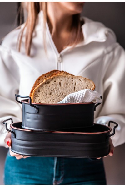 Arma House 2'li Country Tarzı Bakır Kenarlı Siyah Ekmeklik Seti