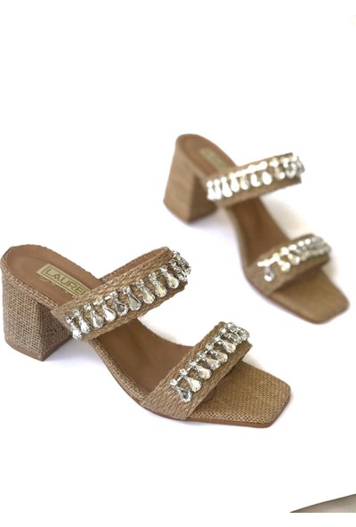 Laurels Taş Detaylı Hasır Kadın Terlik