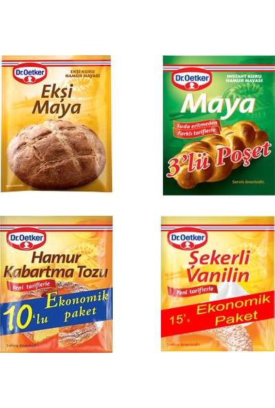 Dr. Oetker Ekşi Maya,3'lü Instant Maya,10'lu Kabartma Tozu ve 15'li Şekerli Vanilin Dr. Oetker Ekşi Maya,3'lü Instant Maya,10'lu Kabartma Tozu ve 15'li Şekerli Vanilin
