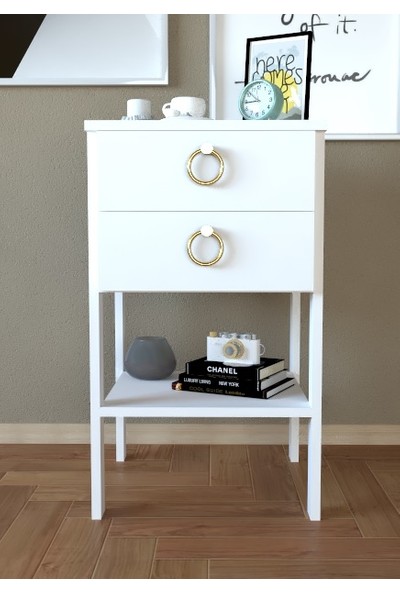 Decomech Mobilya Rosa 2 Çekmeceli Raflı Komodin Beyaz Decomech Mobilya Rosa 2 Çekmeceli Raflı Komodin Beyaz