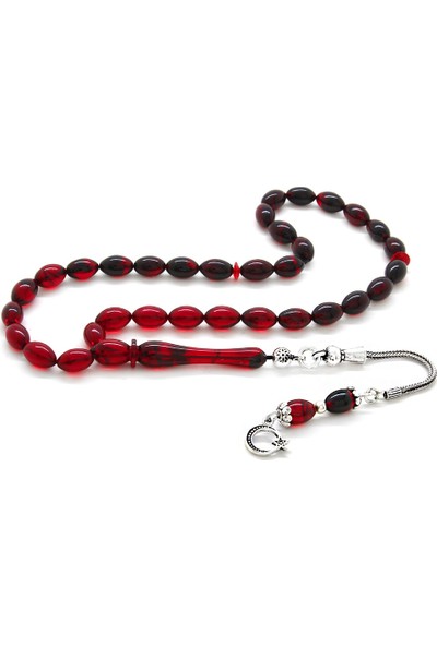 Zarif Hediyem 925 Ayar Gümüş Püsküllü Bilek Boy Süzme Kırmızı Ateş Kehribar Tesbih