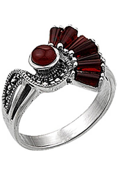 Silverlina Gümüş Kırmızı Akik ve Markazit Taşlı Yüzük