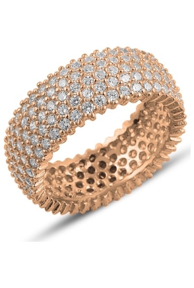 Silverlina Gümüş Rose Kaplama 5 Sıra Zirkon Taşlı Tamtur Yüzük