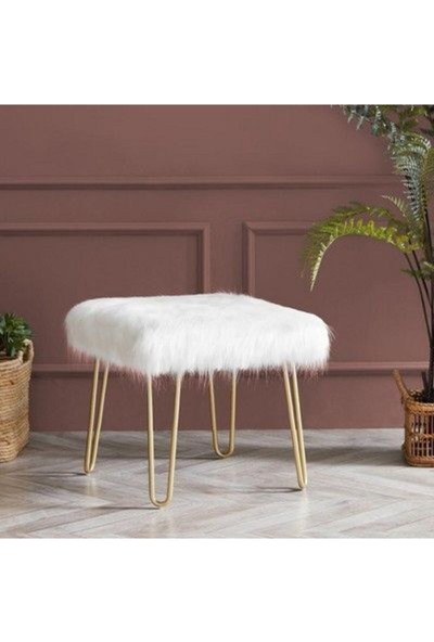 Kare Peluş Puf - Gold Ayak