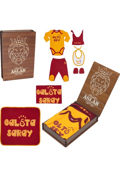 Galatasaray Lisanslı Bebek Hastane Çıkışı Battaniyeli Hediyelik Ahşap Kutulu