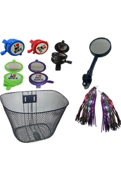 Asn Bisiklet Aksesuar Siyah Sepet Aynalı Zil Püskül Gidon Tekli Siyah Ayna
