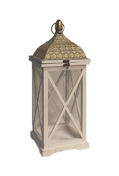 Biev Metal Alt Kısmı Ahşap Gold Kubbeli Fener 50CM