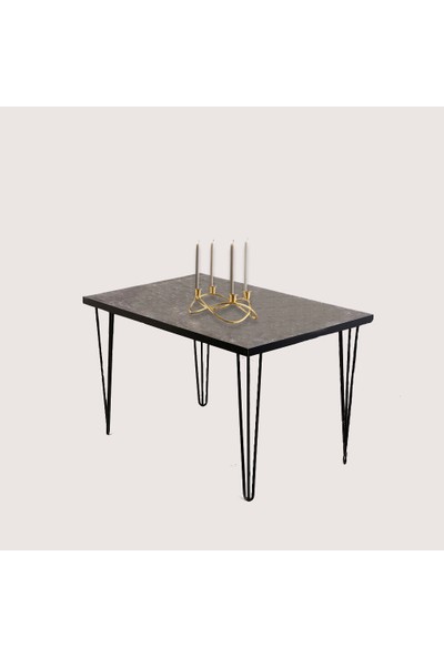 Masa Mermer Desen 120X70 Cmferforje Tel Ayak Ahşap Masa