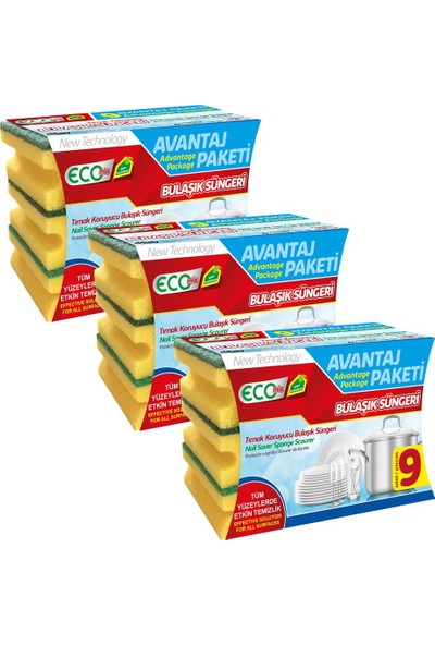 Ecomix 9'lu Oluklu Sünger (Premium) / 3'lü Paket