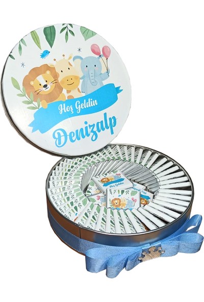 Diva Çikolata Erkek Bebek Isimli Gümüş Metal Kutulu Bebek Çikolatası (50 'li Madlen Çikolata)