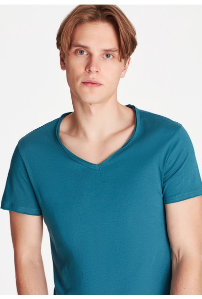 Mavi Erkek V Yaka Yeşil Basic Tişört 062773-30708
