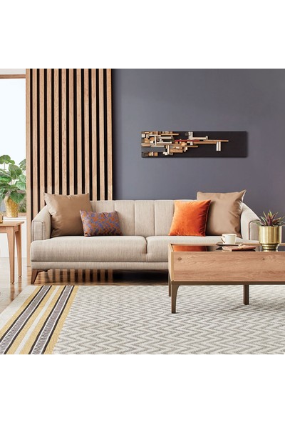 Enza Home Sona Sütlü Kahve 3'lü Yataklı Koltuk - Keten Kumaş