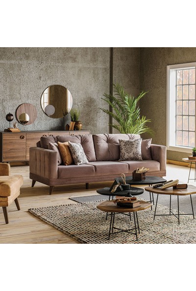 Enza Home Rosa Vizon 3'lü Yataklı Koltuk - Kadife Kumaş Enza Home Rosa Vizon 3'lü Yataklı Koltuk - Kadife Kumaş