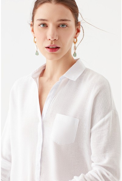 Mavi Kadın Cep Detaylı Beyaz Bluz 120567-20814