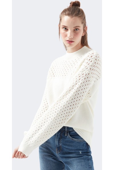 Mavi Kadın Dokulu Beyaz Kazak 171412-32158