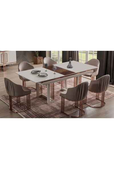 Cadde Yıldız Orenda Krem Yemek Masası Takımı