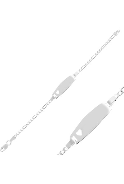 Silverlina Gümüş Kalpli Figaro Zincirli Geniş Bombeli Plaka Çocuk Künyesi Silverlina Gümüş Kalpli Figaro Zincirli Geniş Bombeli Plaka Çocuk Künyesi