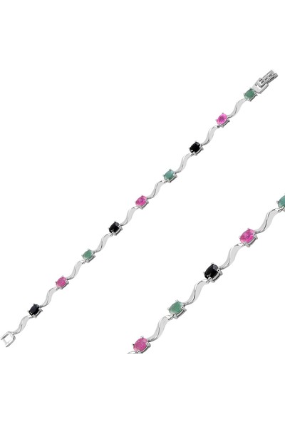 Silverlina Gümüş Yakut, Zümrüt ve Safir Taşlı Suyolu Bileklik