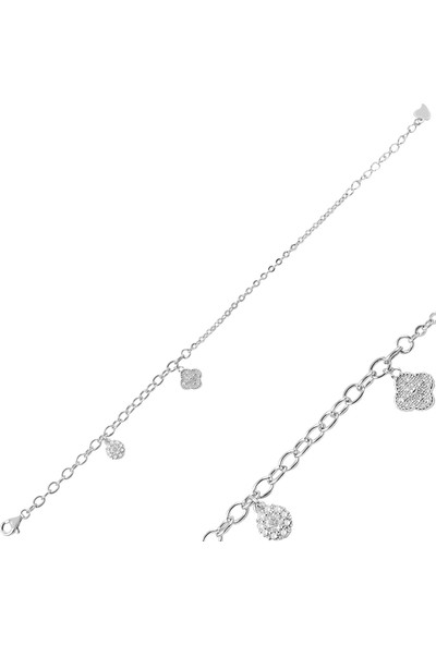 Silverlina Gümüş Zirkon Taşlı Sallantılı Yonca Bileklik