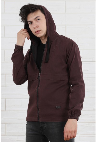 Arlin Erkek Kapşonlu Fermuarlı Slim Fit Kot Bordo Kot Gömlek Arlin Erkek Kapşonlu Fermuarlı Slim Fit Kot Bordo Kot Gömlek