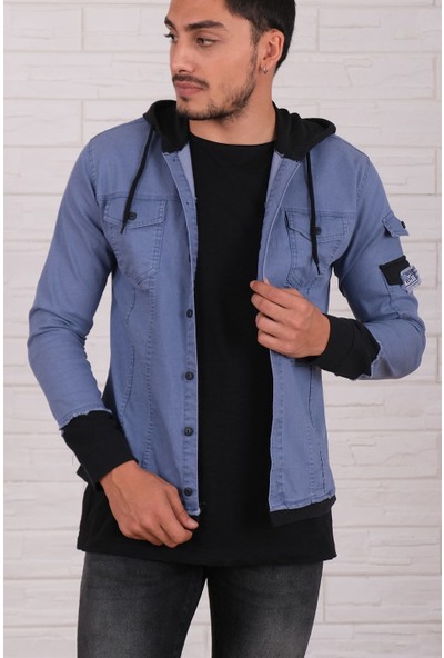 Arlin Erkek Çift Çepli Kapşonlu Kot Mavi Kot Gömlek Arlin Erkek Çift Çepli Kapşonlu Kot Mavi Kot Gömlek