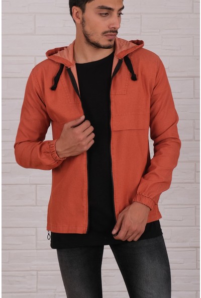 Arlin Erkek Kapşonlu Fermuarlı Slim Fit Kot Kiremit Kot Gömlek Arlin Erkek Kapşonlu Fermuarlı Slim Fit Kot Kiremit Kot Gömlek