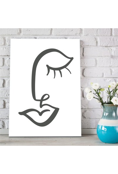 E-Hediyeci Karakalem Soyut Yüz Portre Tasarımlı Kanvas Tablo -6