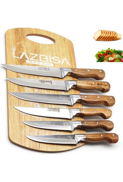 Lazbisa Lazoğlu Sürmene 7'li Mutfak Bıçak Seti Lazbisa Kesme Tahtası Et Ekmek Sebze Meyve Bıçağı Lazbisa Lazoğlu Sürmene 7'li Mutfak Bıçak Seti Lazbisa Kesme Tahtası Et Ekmek Sebze Meyve Bıçağı