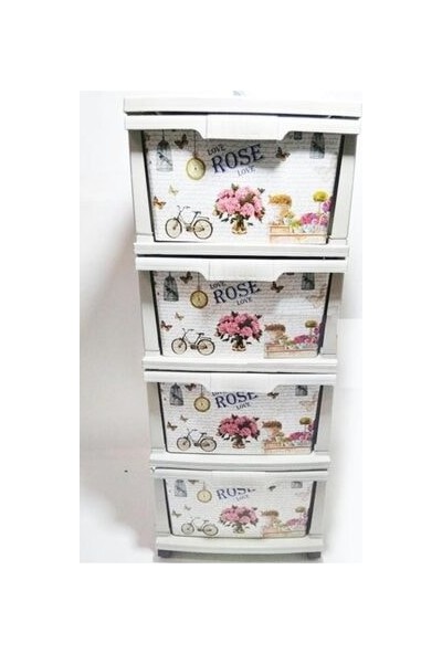 Alkansan Rose Desenli Tekerlekli Plastik Komidin Alkansan Rose Desenli Tekerlekli Plastik Komidin