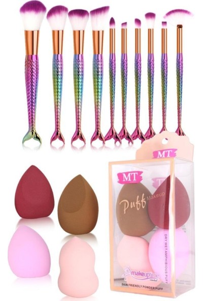 Kozmediko 10'lu Gökkuşağı Balık Fırça 4'lü Armut Sünger Makyaj Seti Kozmediko 10'lu Gökkuşağı Balık Fırça 4'lü Armut Sünger Makyaj Seti