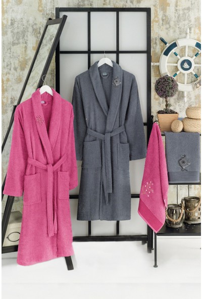 Casnack Gri Fuşya Havlulu Bornoz 4'lü Casnack Gri Fuşya Havlulu Bornoz 4'lü