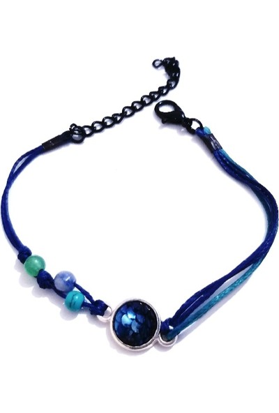 Funny Takı Turkuaz Sodalit ve Aventurin Doğaltaşlı Lacivert Pırıltılı Asimetrik Bileklik