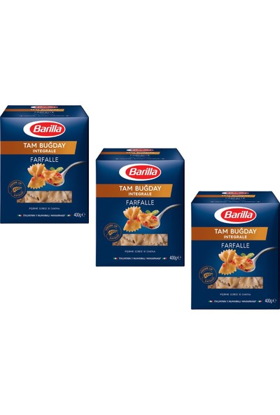 Barilla Integrale Tam Buğday Kelebek Makarna (Farfalle) 400 Gr. x 3 Lü