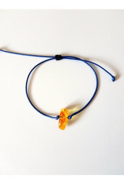 Kehribar Sarayı İpli Ayarlanabilir Kehribar Bileklik-Mavi