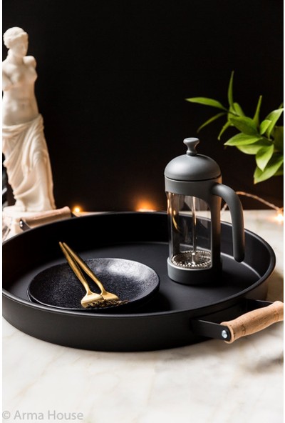 Arma House 2'li Country Tarzı Black & Black Metal Tepsi Seti Arma House 2'li Country Tarzı Black & Black Metal Tepsi Seti