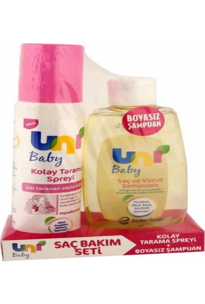 Uni Baby Kolay Tarama Spreyi + Saç ve Vücut Şampuanı 200 ml 123 Pembe Unı Baby