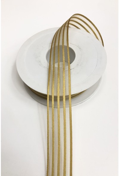 Hayalperest Boncuk Bal Rengi Çizgili Organze Kurdele