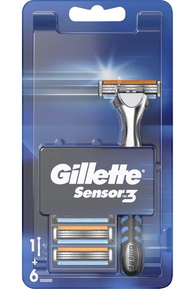 Gillette Sensor3 Tıraş Makinesi + Yedek Tıraş Bıçağı 6'lı