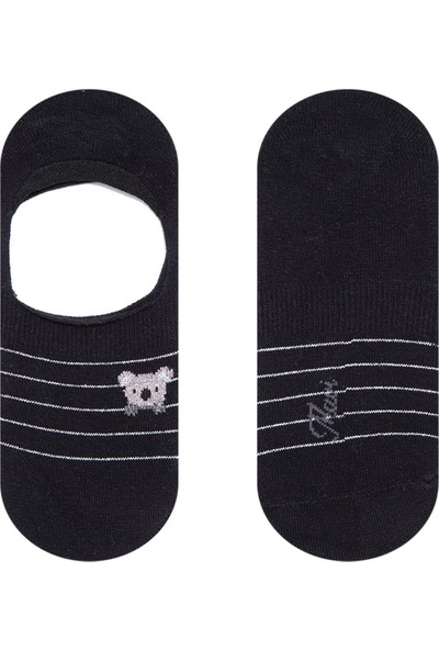 Mavi Kadın Koala İşlemeli Siyah Babet Çorabı 197990-900