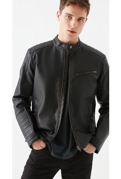 Mavi Erkek Suni Deri Siyah Biker Ceket 010372-900 Mavi Erkek Suni Deri Siyah Biker Ceket 010372-900